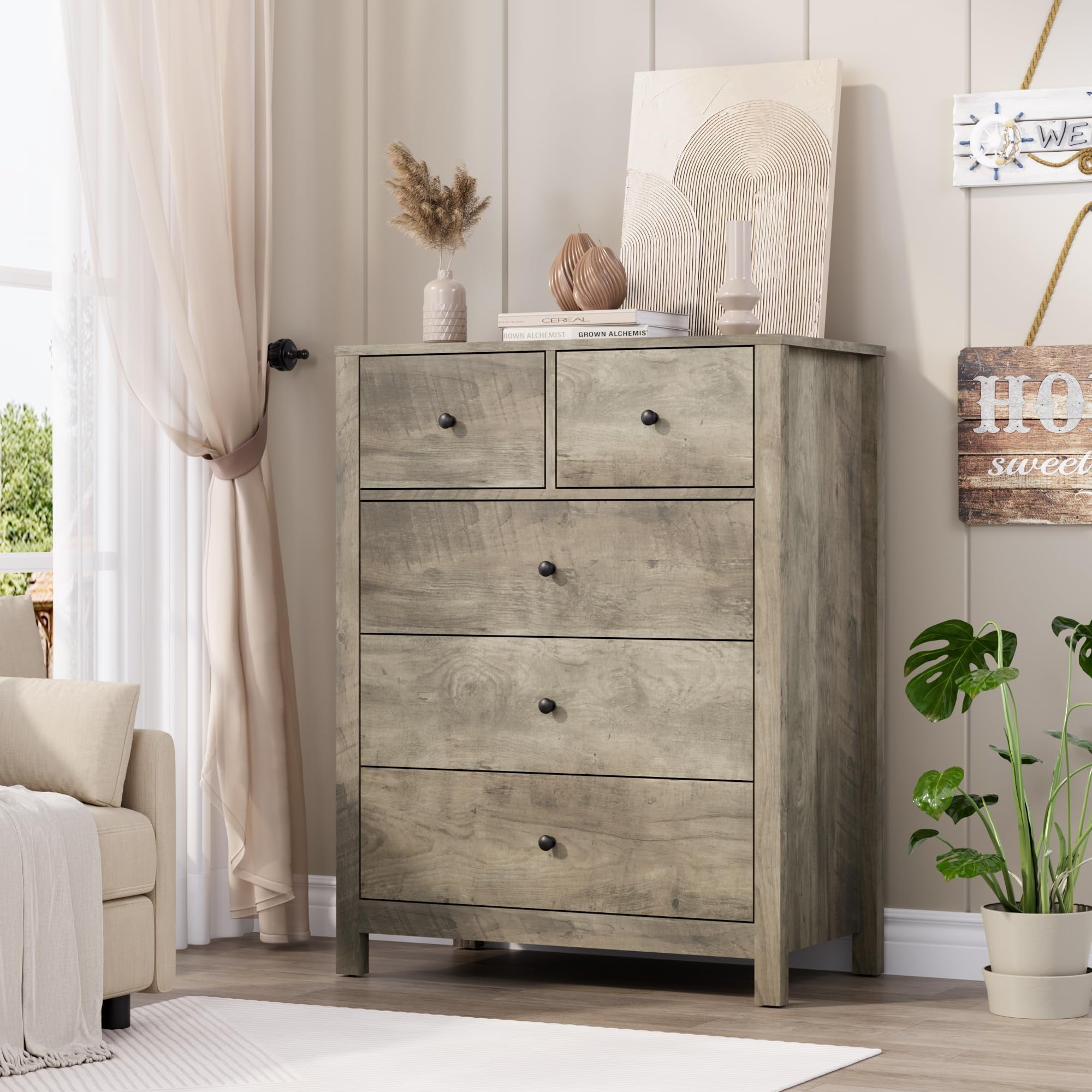 Click here for Yiwanda Yiwa 5-Drawer Dresser - Black Modern Tall... prices