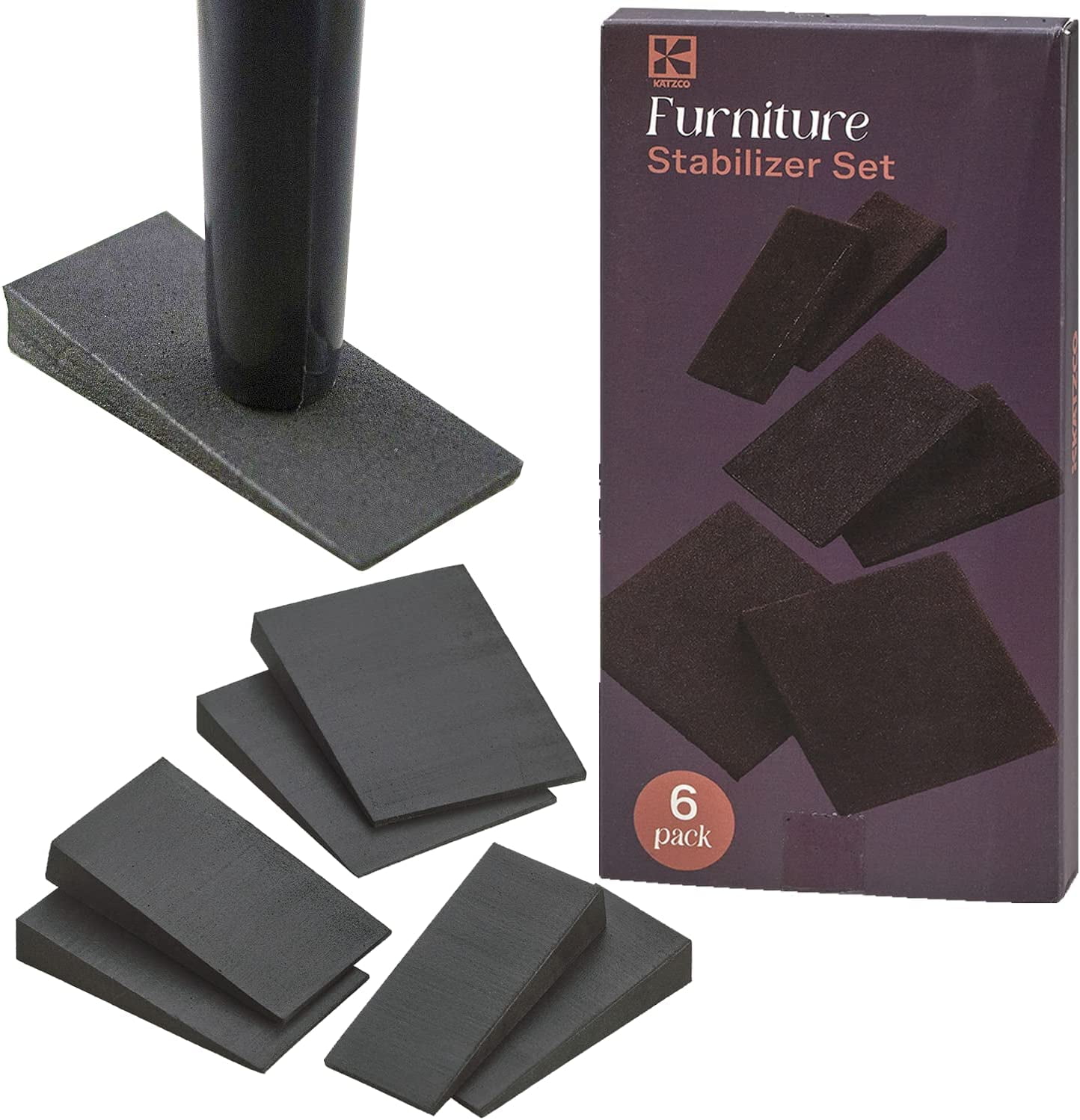 Katzco 6 Piece Rubber Furniture Stabilizer Set, Black - for Fixing ...