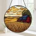 Farm Landscape Barn Stained Glass Window Hanging – Rustic Decor ...