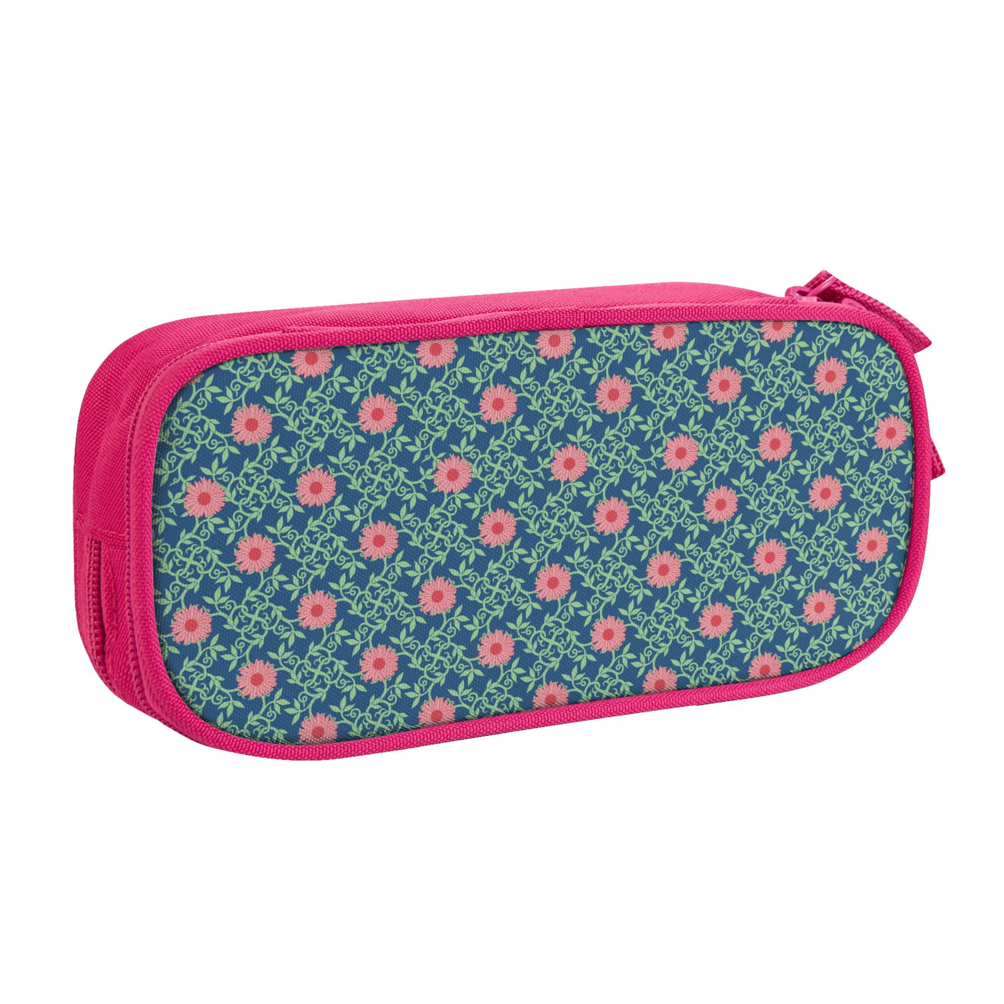 TEQUAN Large Capacity Pencil Case, Pink Flowers Green Leaves Pattern ...