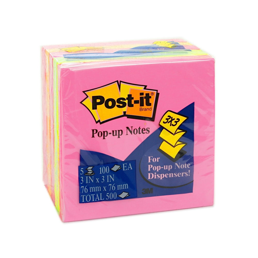 Pop-up Notes neon assortment, 3 in. x 3 in., 5 pads of 100 sheets (pack ...
