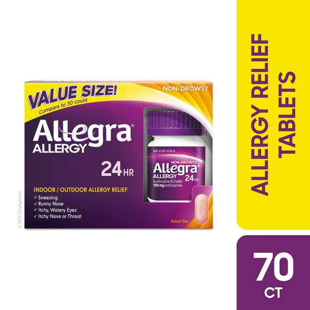 Allegra Adult 24HR Tablet (70 Ct, 180 mg), Allergy Relief - Walmart.com ...