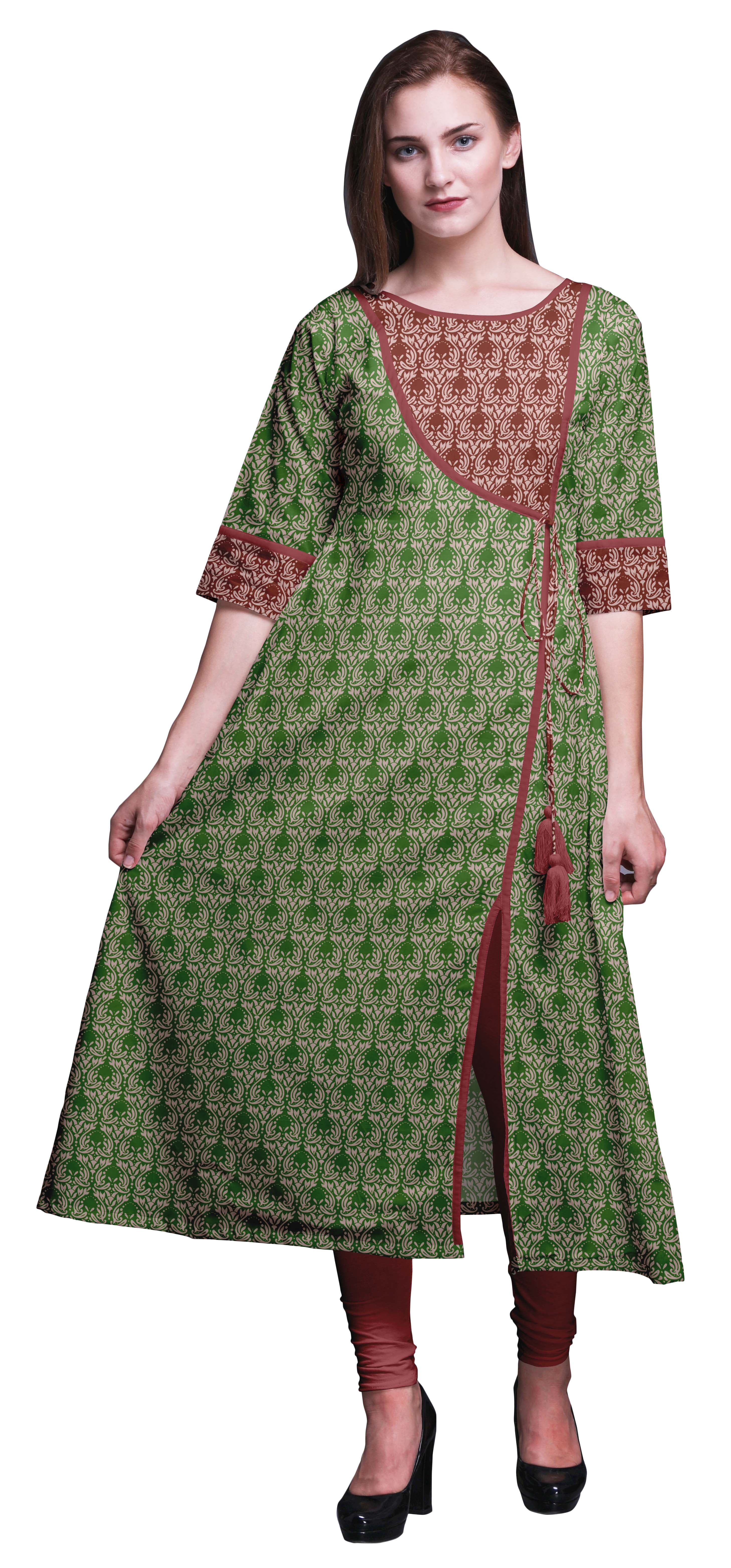 Bimba Forest Green Damask Palmette Kurtis Indian Tunic Tops For Women ...