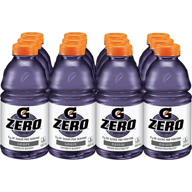 Gatorade Zero Grape Electrolyte Beverage, 950 mL Bottles, 12 Pack ...