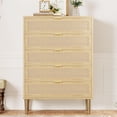 Boho 5-Drawer Tall Dresser with Rattan Panels, Wood Frame & Metal ...