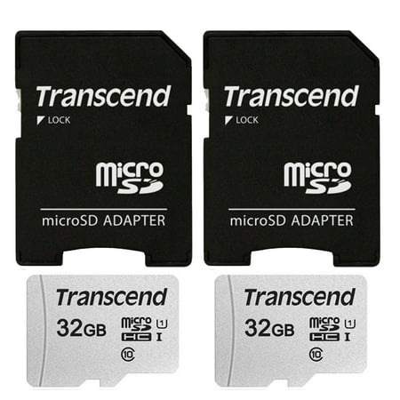 2x Transcend 32GB MicroSD 300s 100MB/s Class 10 Micro SDHC Memory Card ...