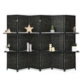 Yunken 6-Panel Weave Fiber Room Divider with 2 Display Shelves ...