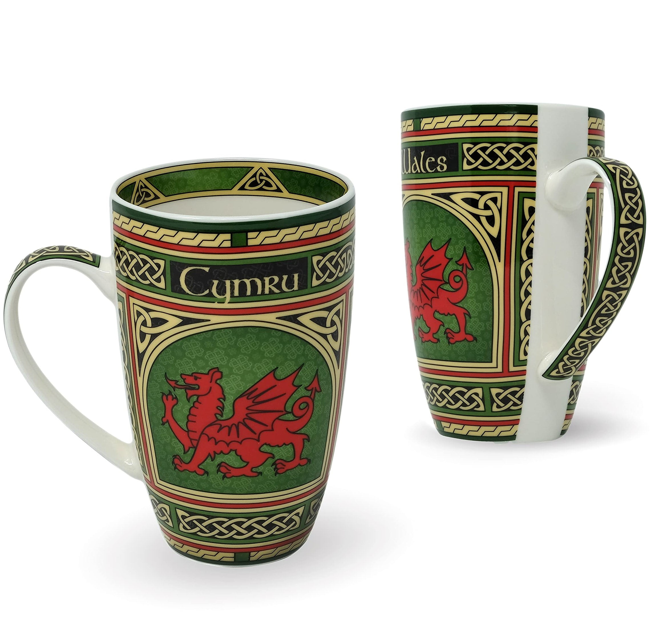 Royal Tara Set of 2 Wales Porcelain Coffee Mugs - Welsh Red Dragon ...