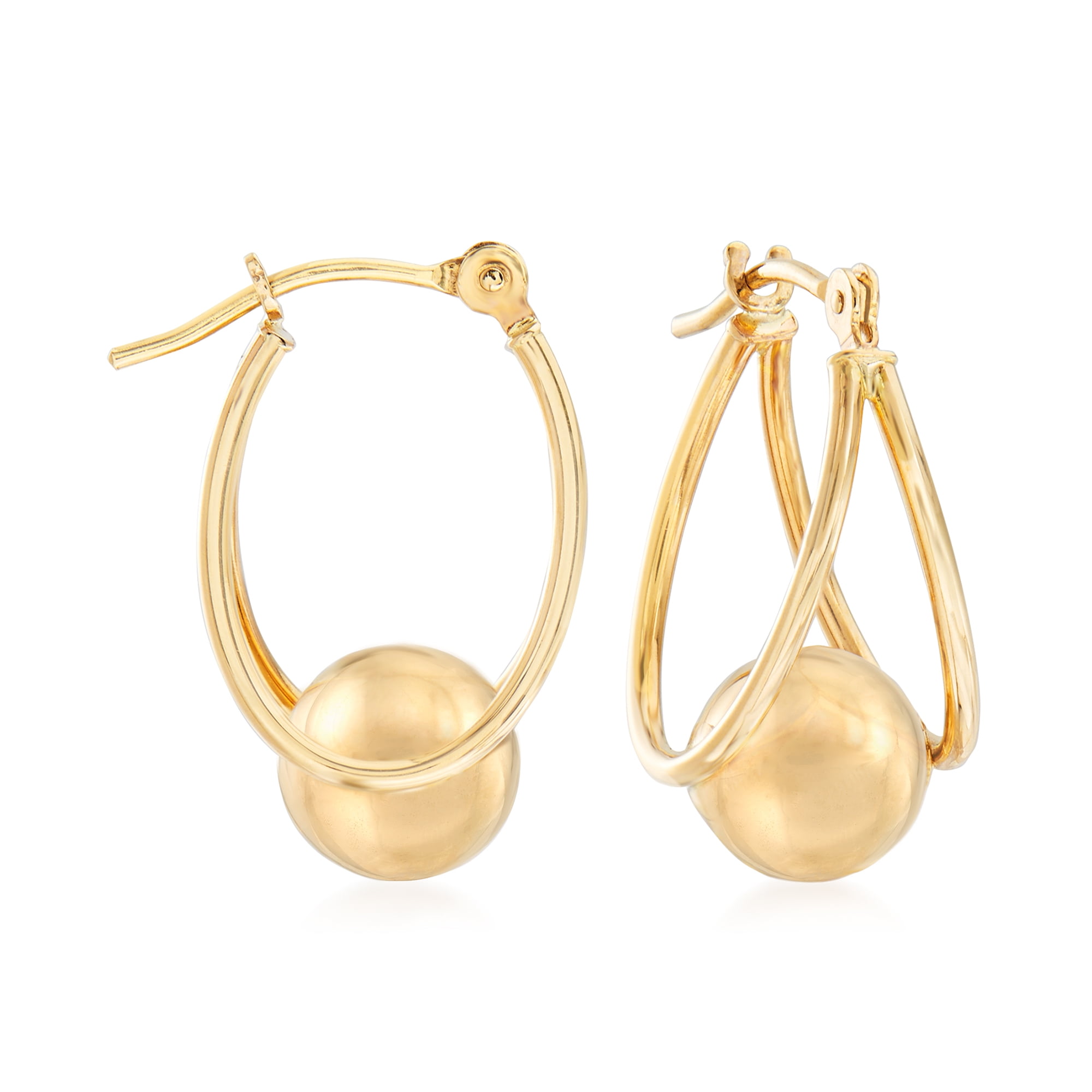 Ross-Simons 14kt Yellow Gold Double Oval Hoop Earrings With Bead ...