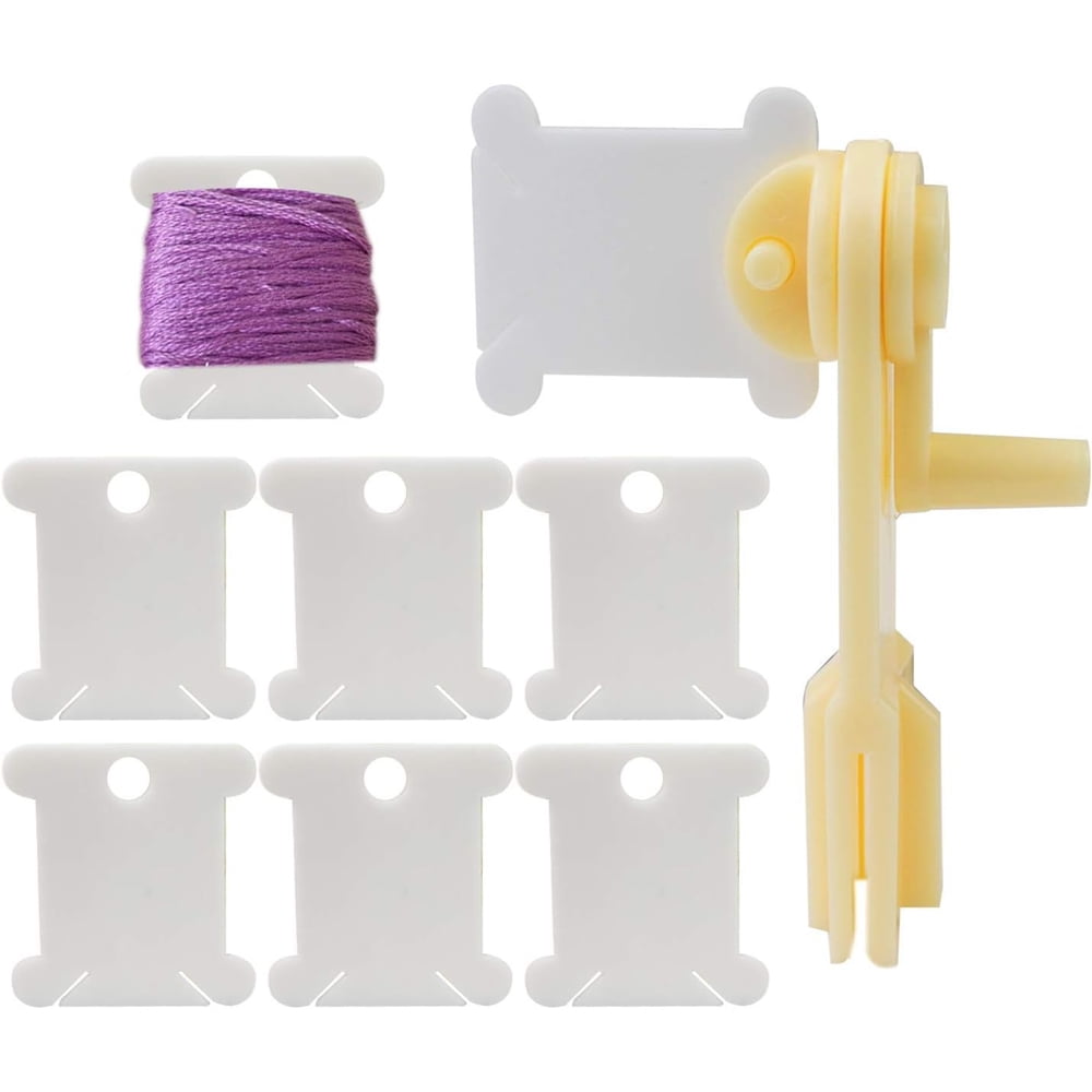 PEACNNG 100 Pcs Plastic Floss Bobbins with 1 Pcs Bobbin Winder Thread ...