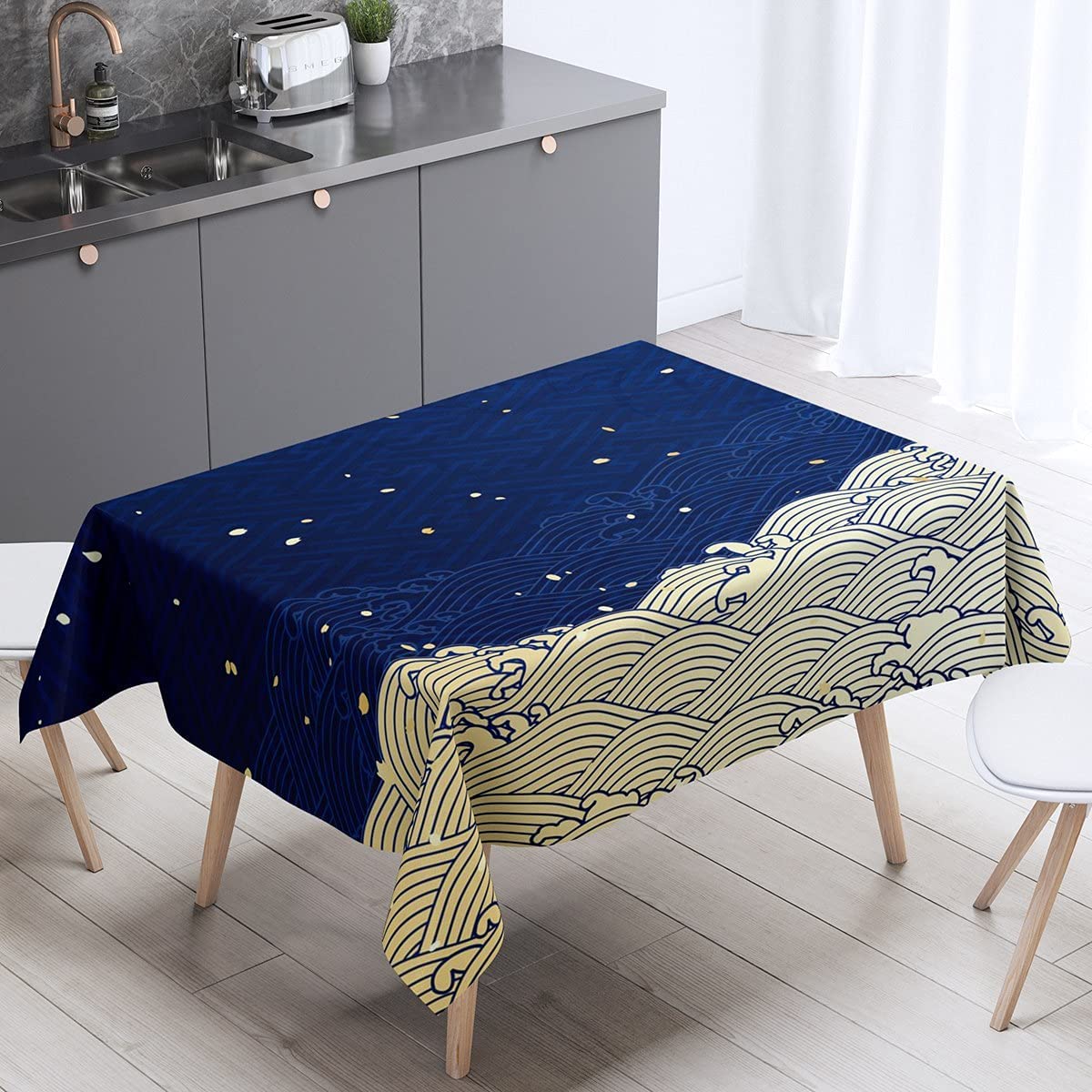 Ukiyoe Theme Tablecloths 55"X55" Japan Sea Waves Table Cover Japanese ...