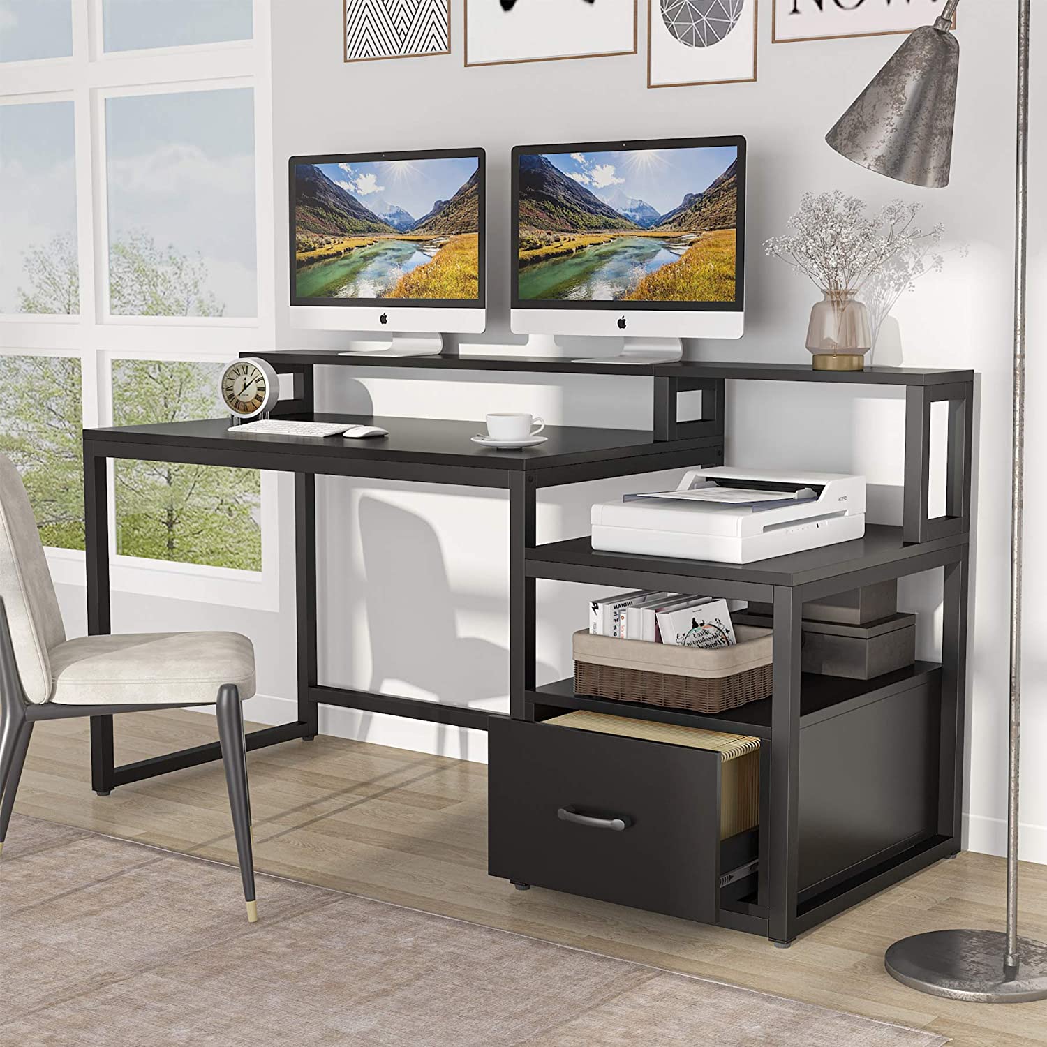 Tribesigns59 Inch Computer Desk With Storage Shelves And File Drawer Tribesigns59 Inch Computer Desk With Storage Shelves And File Drawer