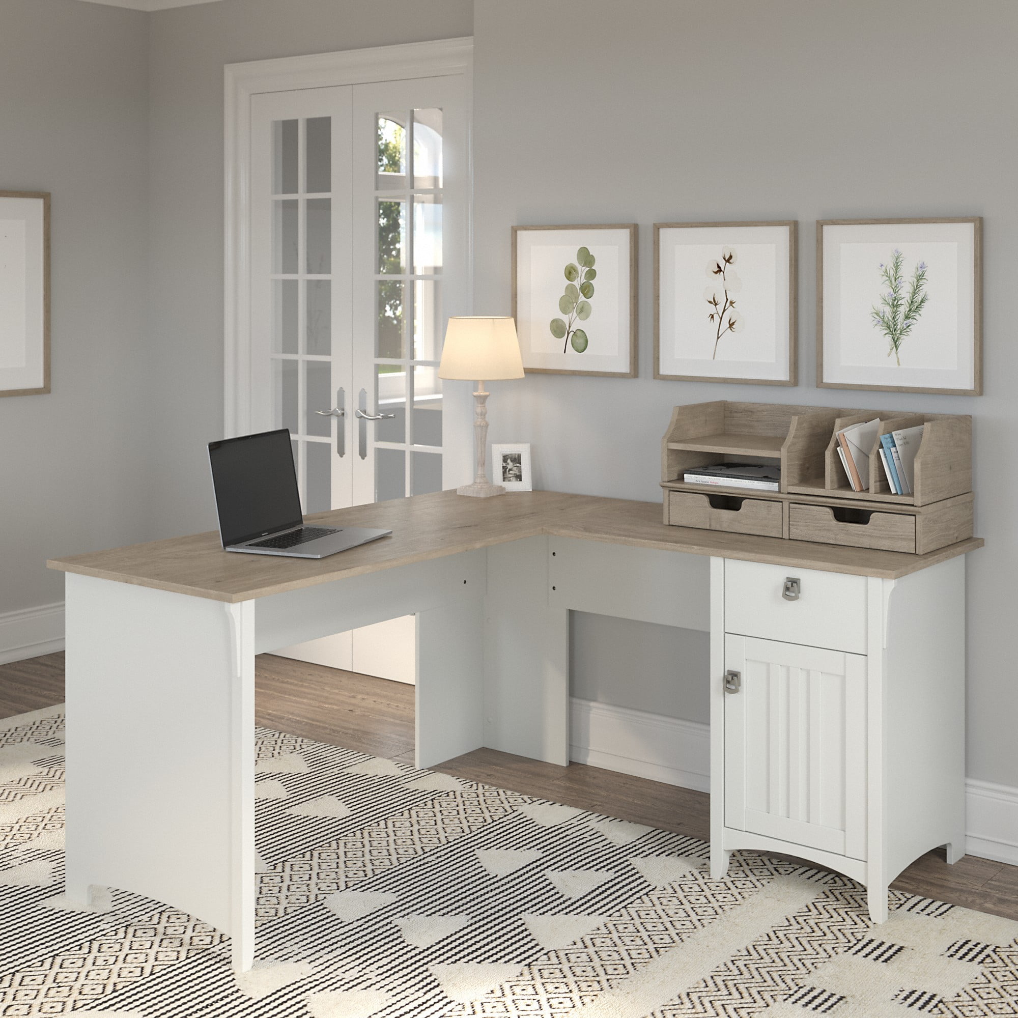 Bush Furniture Salinas Farmhouse 60 x 60 L Shaped Desk Set with Desktop ...