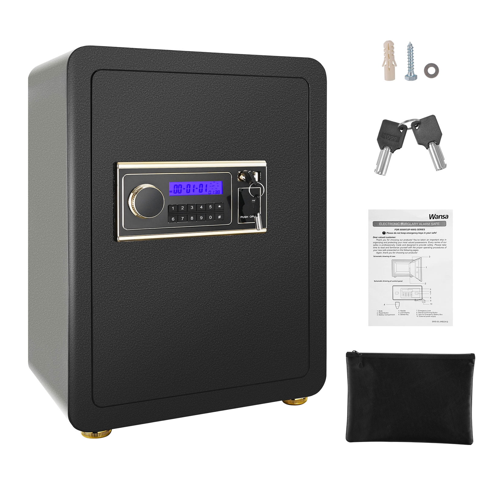 SRWTRCHRY 2.5 Cubic Fingerprint Safe Box Fireproof Waterproof, Security ...