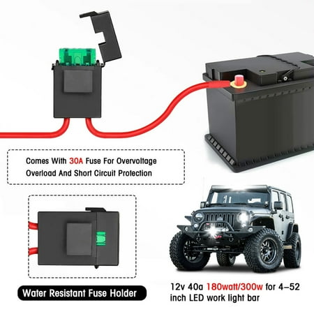 Metal Automotive Light Bar Wiring Harness Professional 40A Relay 16AWG ...