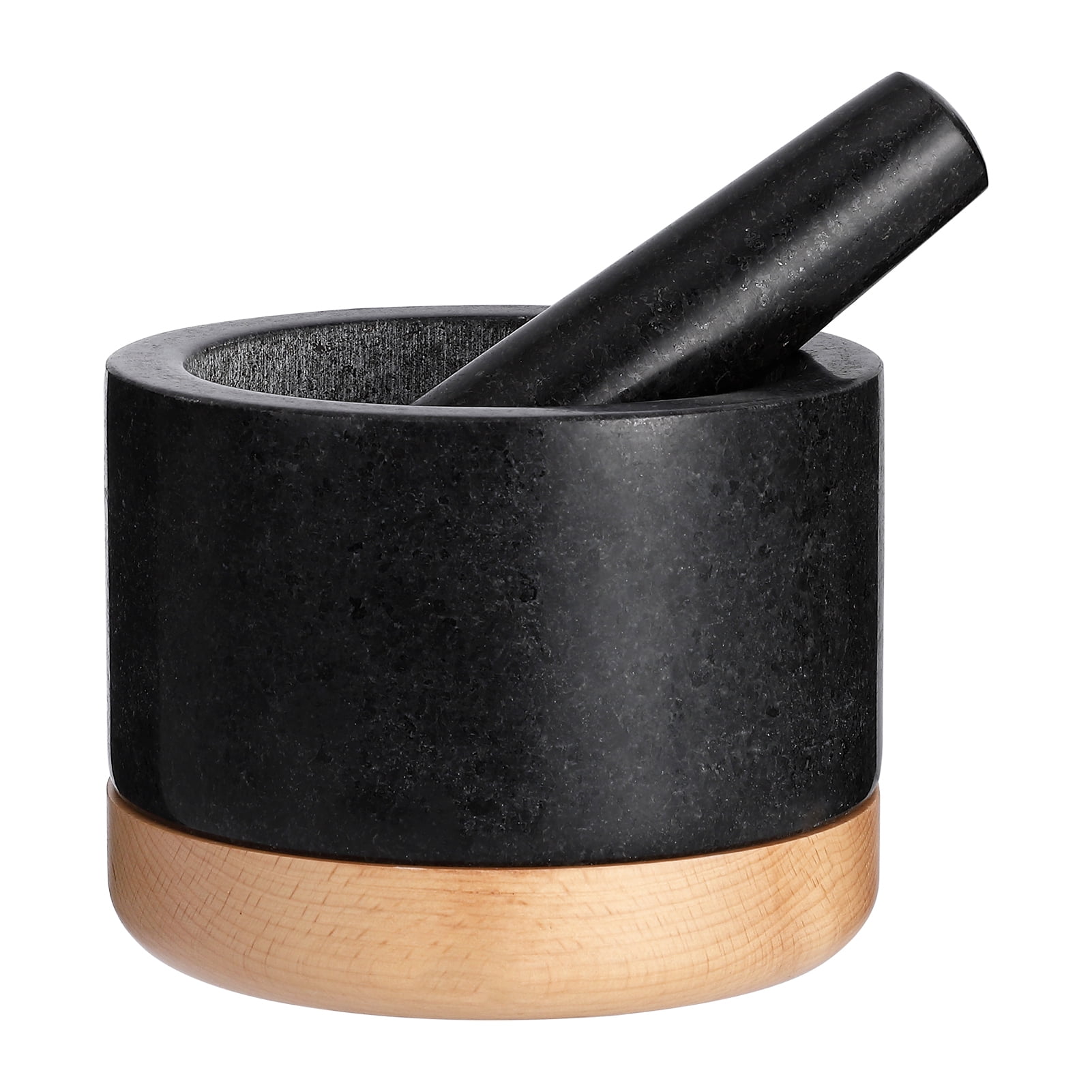 Tzou Granite Mortar and Pestle Set, Stone Grinder Bowl with Wood Base ...