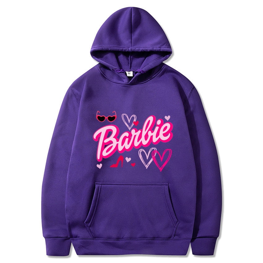 Barbie pattern fleece sweatshirt with drawstring pockets and print ...