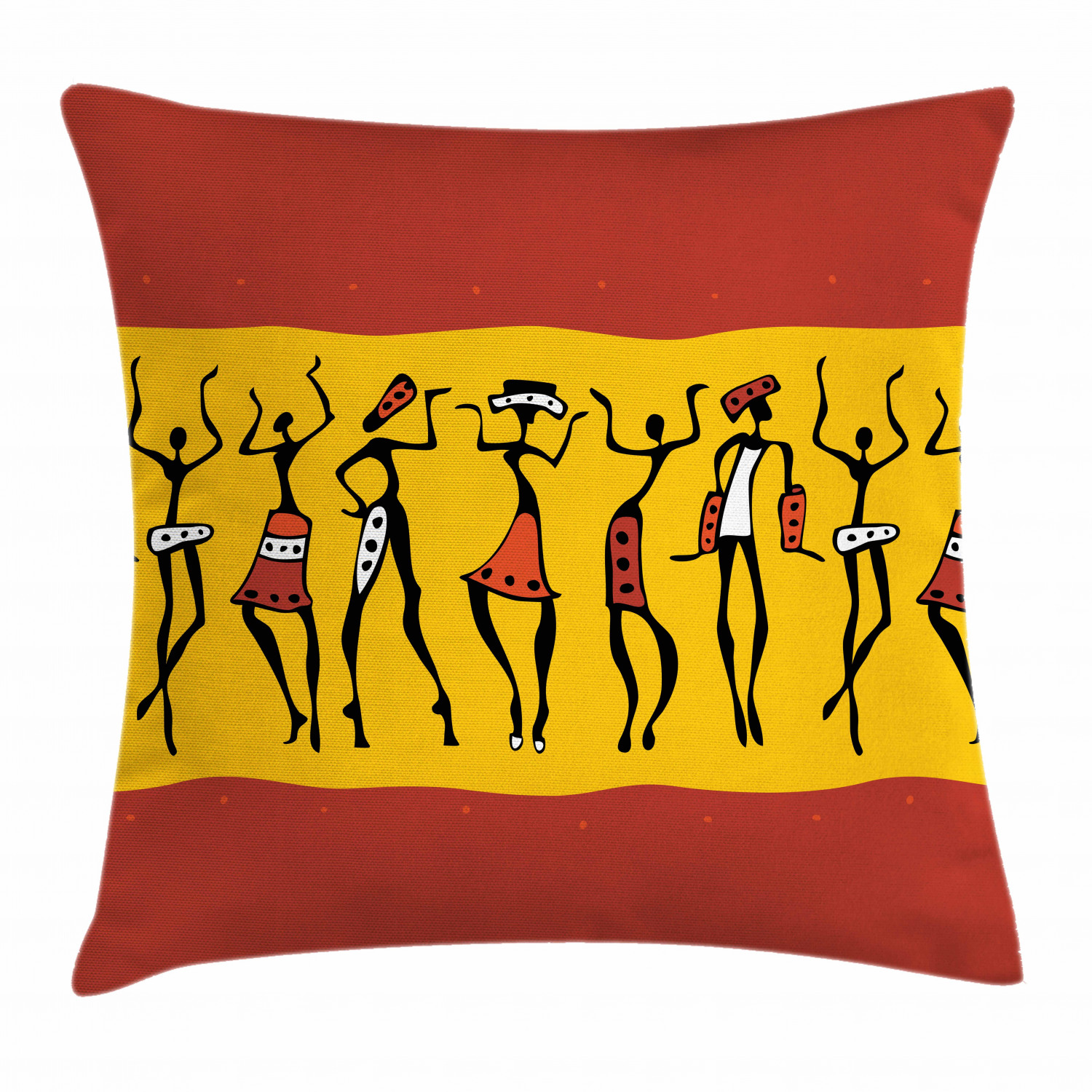 African Throw Pillow Cushion Cover, Dancing Figures Abstract Tribal ...