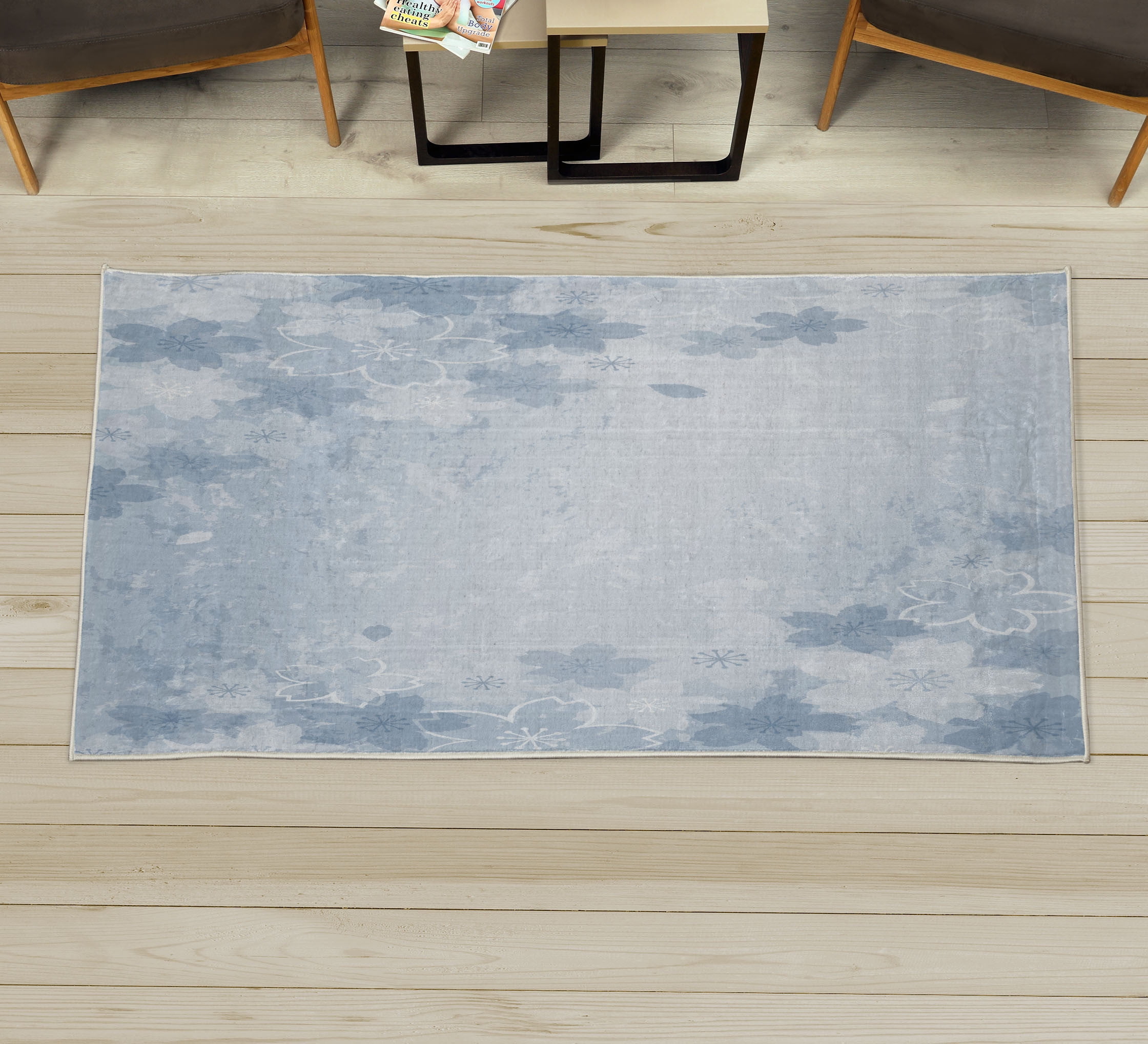 Nature Decorative Rug, Cherry Blossoms Pattern in Shabby Form Style ...