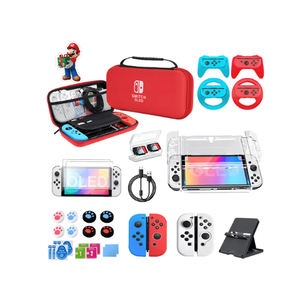 Kit 33 Accesorios Nintendo Switch Xtellar OLED Estuche Rojo Resistente ...