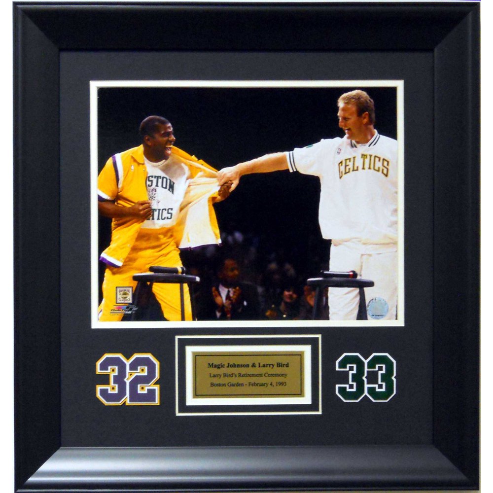 Larry Bird and Magic Johnson Retirement Night Deluxe Framed Photo ...