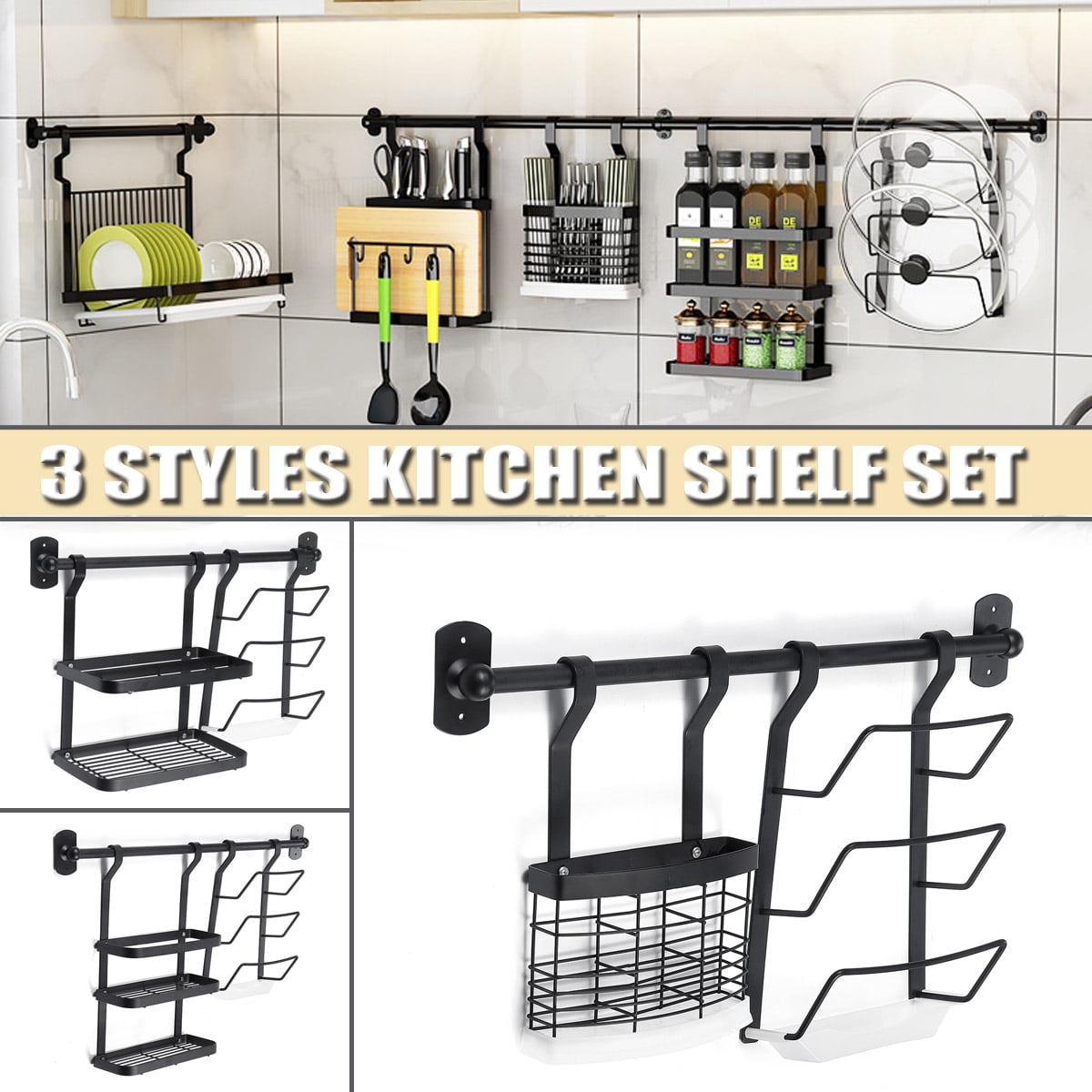 3 Type for choice Multifunctional Kitchen Wall Storage Rack, Hanging ...