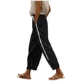Antqov Linen Pants Women, Solid Color Elastic Waist Drawstring Side ...