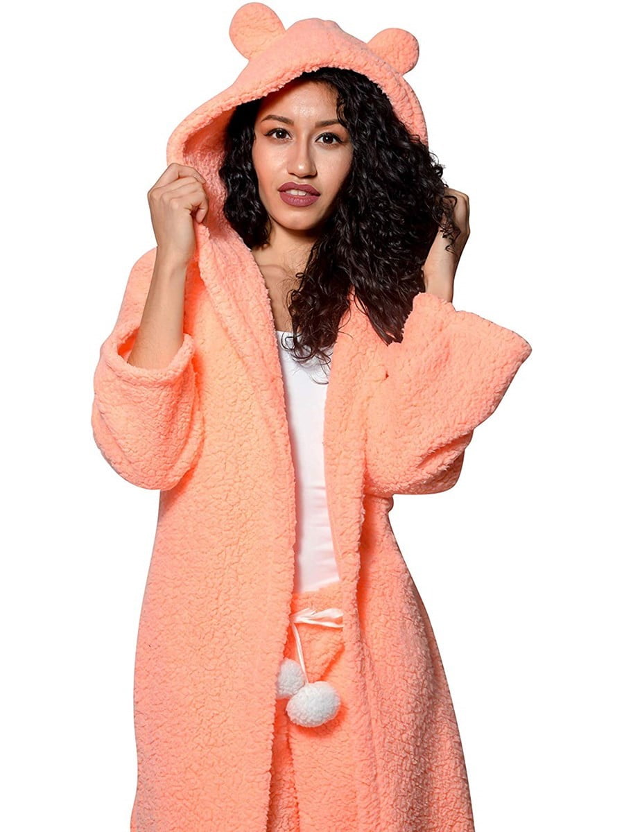 Lay-z Chic Women's Sherpa Robe Cute Sleepwear Cozy Fluffy Pajama 1 PC ...