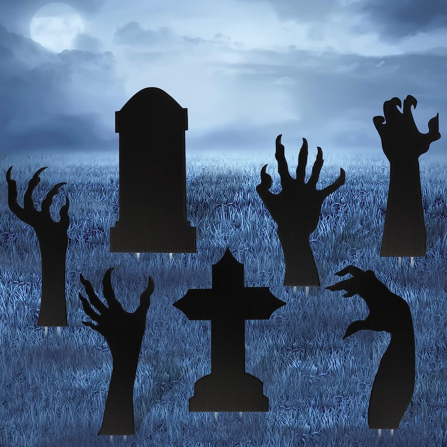 GuassLee 7pcs Halloween Decorations Outdoor Black Hand Tombstones Yard ...
