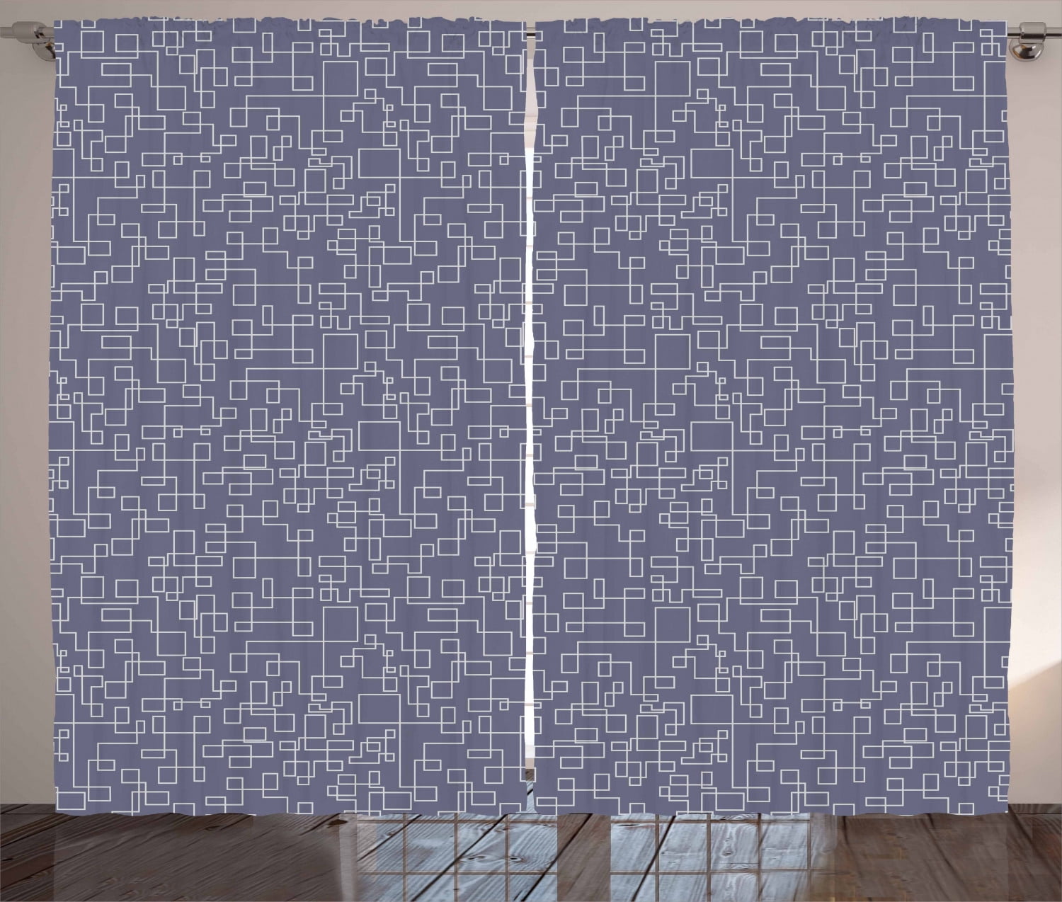 Geometric Curtains 2 Panels Set, Connected Lines with Rectangle Square ...