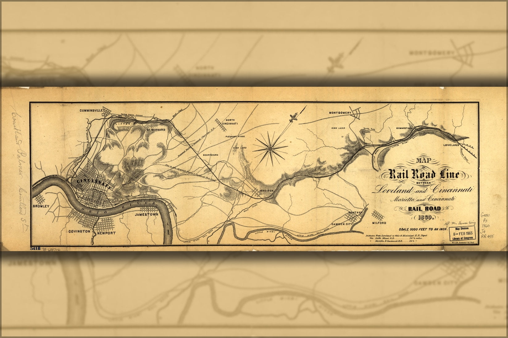 24"x36" Gallery Poster, Map of Marietta & Cincinnati RailRoad ohio 1860 ...