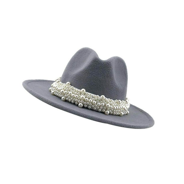 Cashmere Fedora Hat Womens Wide Brim Jazz Cap Bowler Pearled Bucket Hat ...
