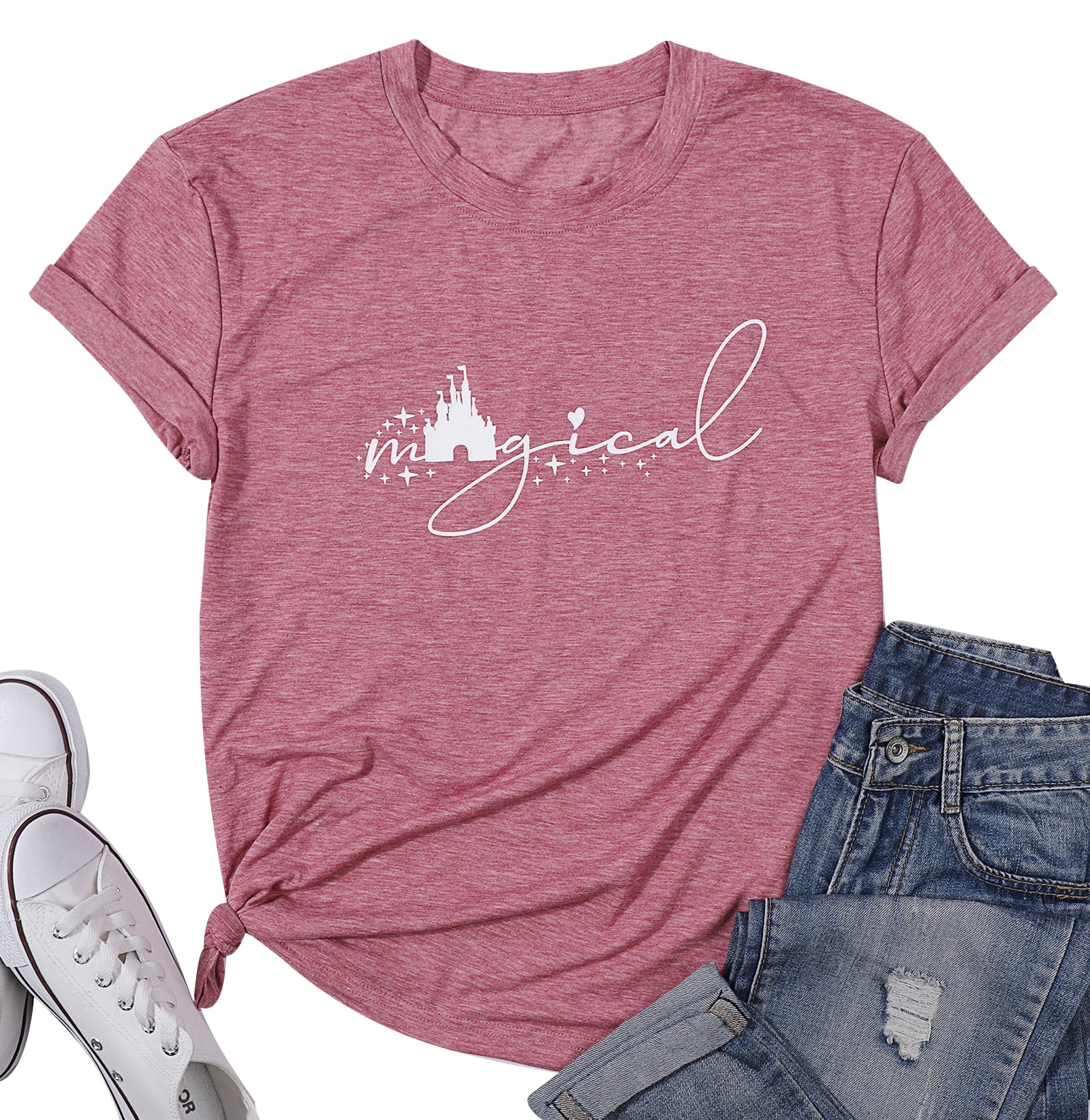 VILOVE Magical Castle Shirt Women Castle Graphic Tees Short Sleeve ...