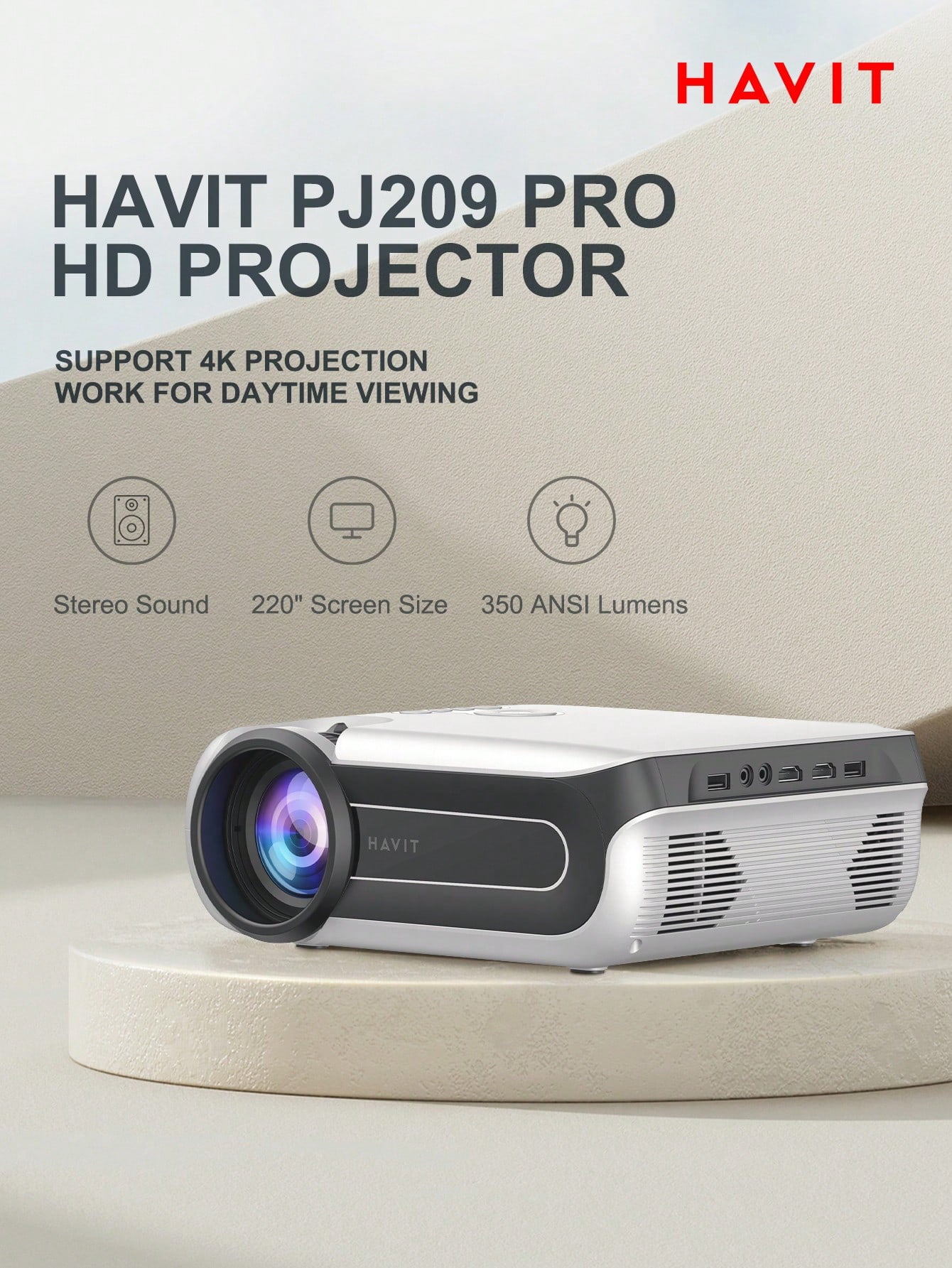 HAVIT PJ209 PRO 4k Supported Projector, Stereo Sound 8500LM 400ANSI ...