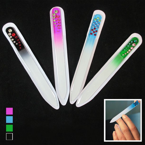 3X Etched Crystal Glass Manicure Nail File Art Set Design Fingernail ...