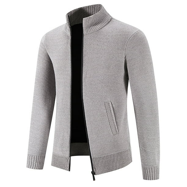 Mens Knitted Regular Fit Full Zip Cardigan Sweater With Soft Brushed Flannel Lining
