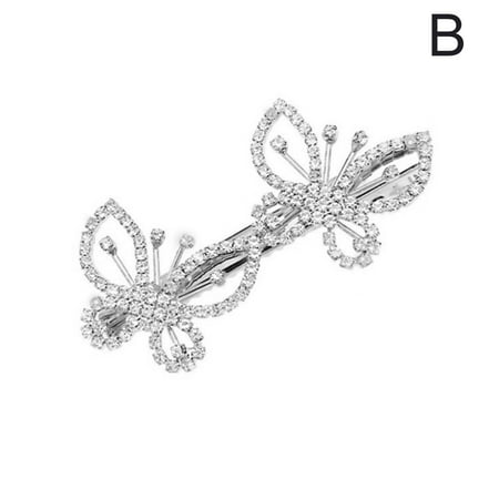 Dual Crystal Butterfly Hair Clips Bridal Weddings Prom Grips Slides new ...