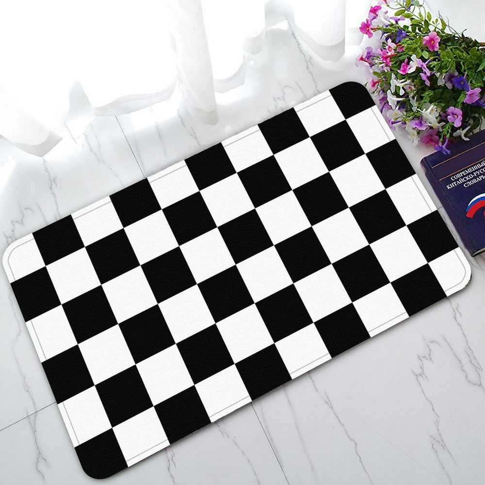 GCKG Black White Checkered Pattern Non-Slip Doormat Indoor/Outdoor ...
