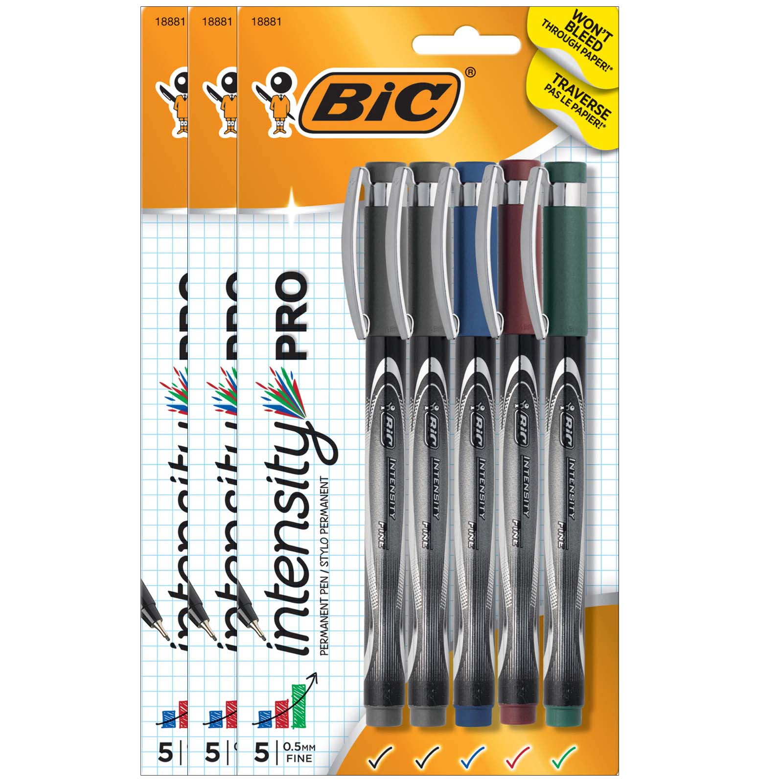 BIC Intensity Pro Marker Pen, Fine Point (0.5mm), Assorted Colors, 5 ...