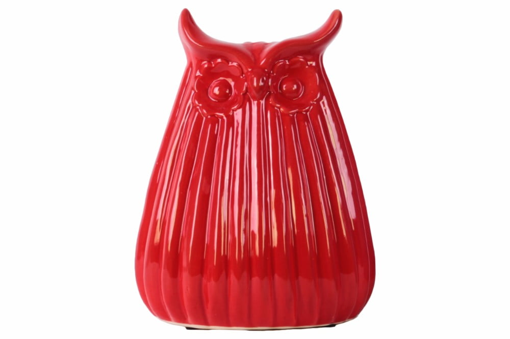 Ceramic Owl Figurine with Ribbed Design Body- Large- Red- Benzara ...