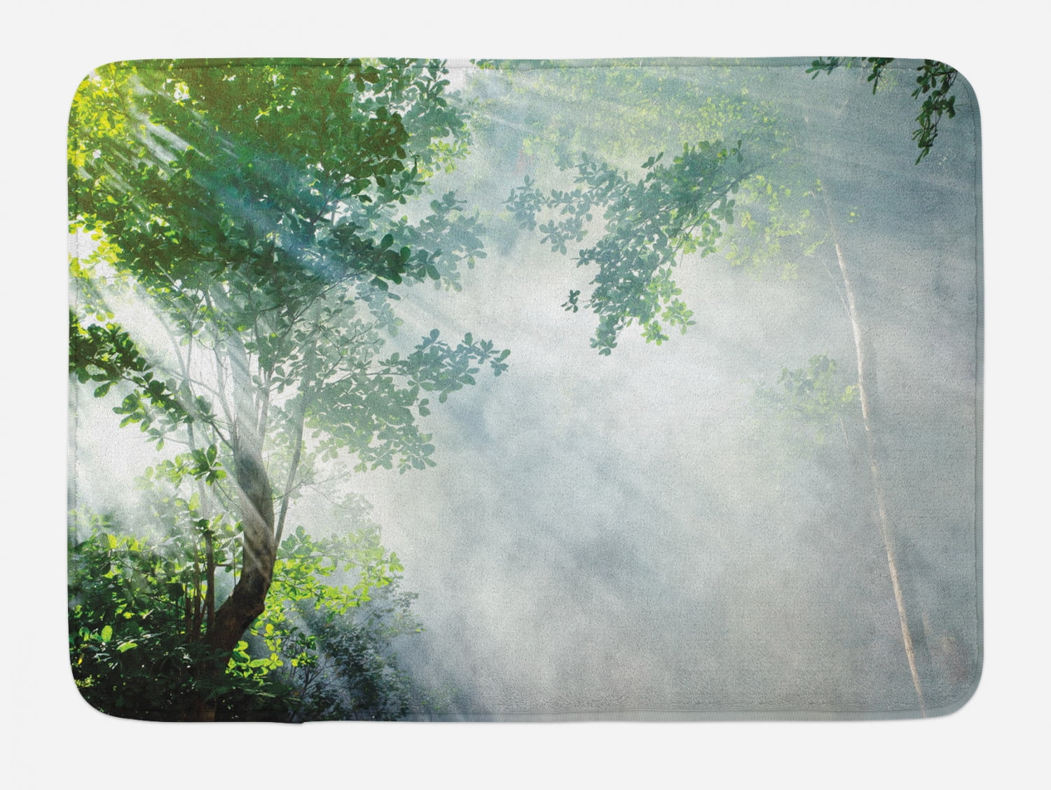 Rainforest Bath Mat, Sunbeam between Shadows of Trees Idyllic Scenery ...