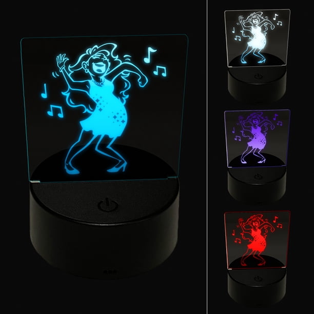 Dancing Party Girl with Musical Notes LED Night Light Sign 3D Illusion ...