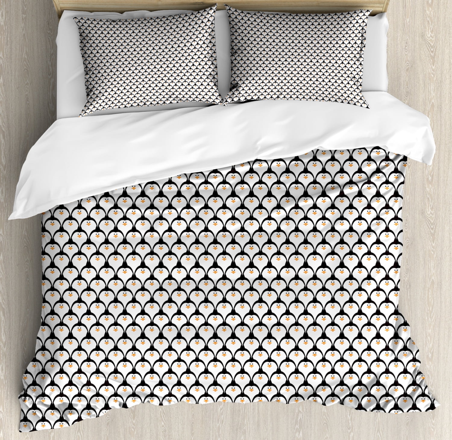 Penguins Duvet Cover Set Queen Size, Repeated Pattern of Funny Arctic ...