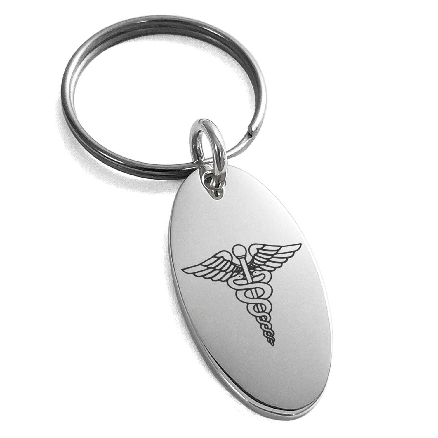 Stainless Steel Caduceus Staff of Hermes Engraved Small Oval Charm ...