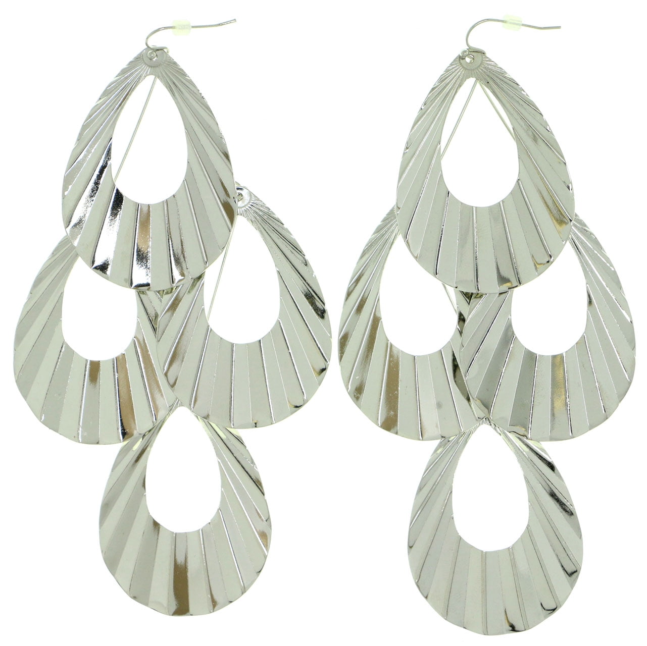 Silver-Tone French Hook Large Layered Tear Drop Shaped Earrings TME1143 ...