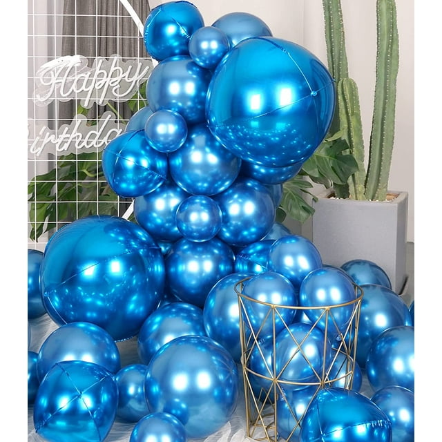 Blue Metallic Balloons and Blue Orbz Balloons 75PCS Different Sizes 4D ...