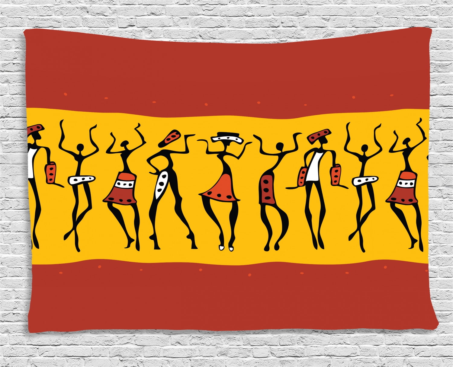 African Tapestry, Dancing Figures Abstract Tribal Ancient Wall Paint ...