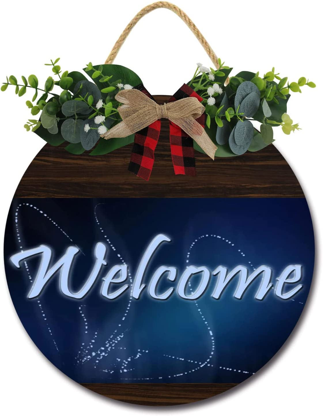 Eveokoki 12" Round Wood Welcome 03 Sign Front Door Decoration for Home ...