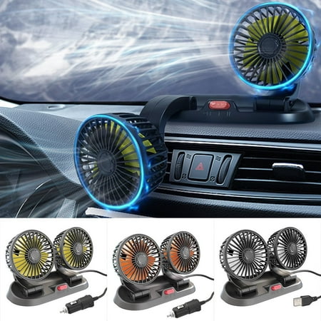 Electric Car Fan 2 Speed Adjustable Dual Head Car Cooling Fans 360 ...