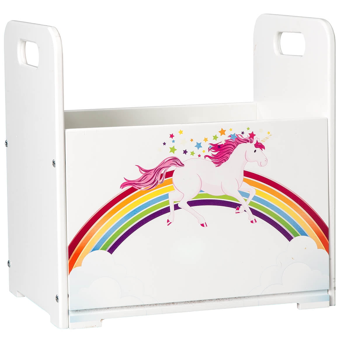 Kids Wooden Book Caddy, Portable Children’s Book Storage Bin, Unicorn ...